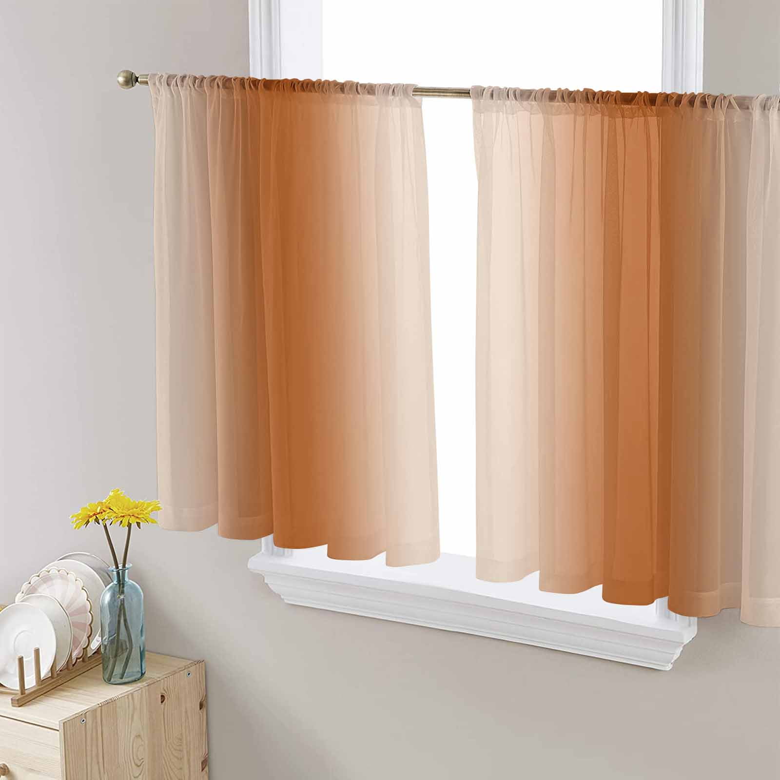 Burnt Orange Ombre Semi Sheer Curtains 45 Inch Length 2 Panels Set ...