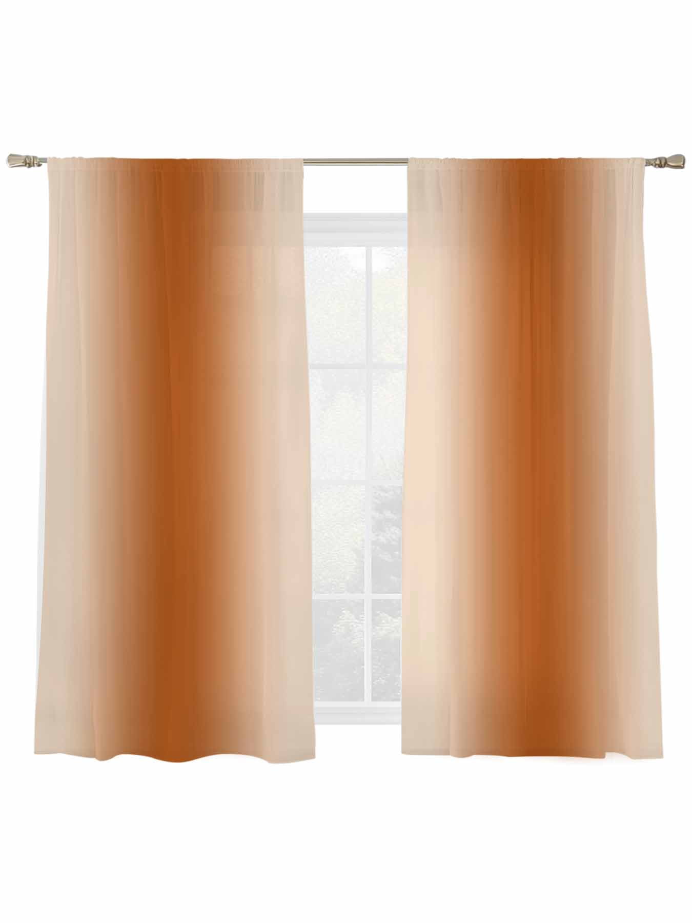 Burnt Orange Ombre Sheer Curtains 72 inches Long, Gradient Color Light ...
