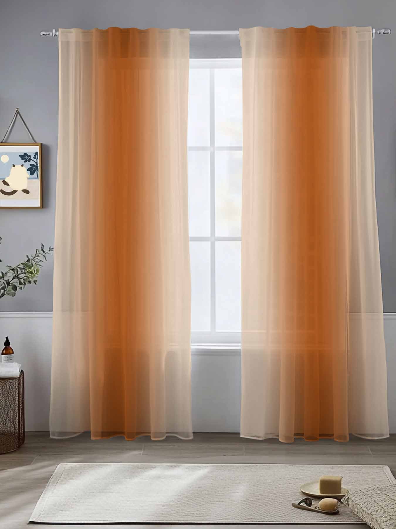 Burnt Orange Ombre Sheer Curtains for Living Room Bedroom Modern Abstract Art Sheer Curtains 96 ...