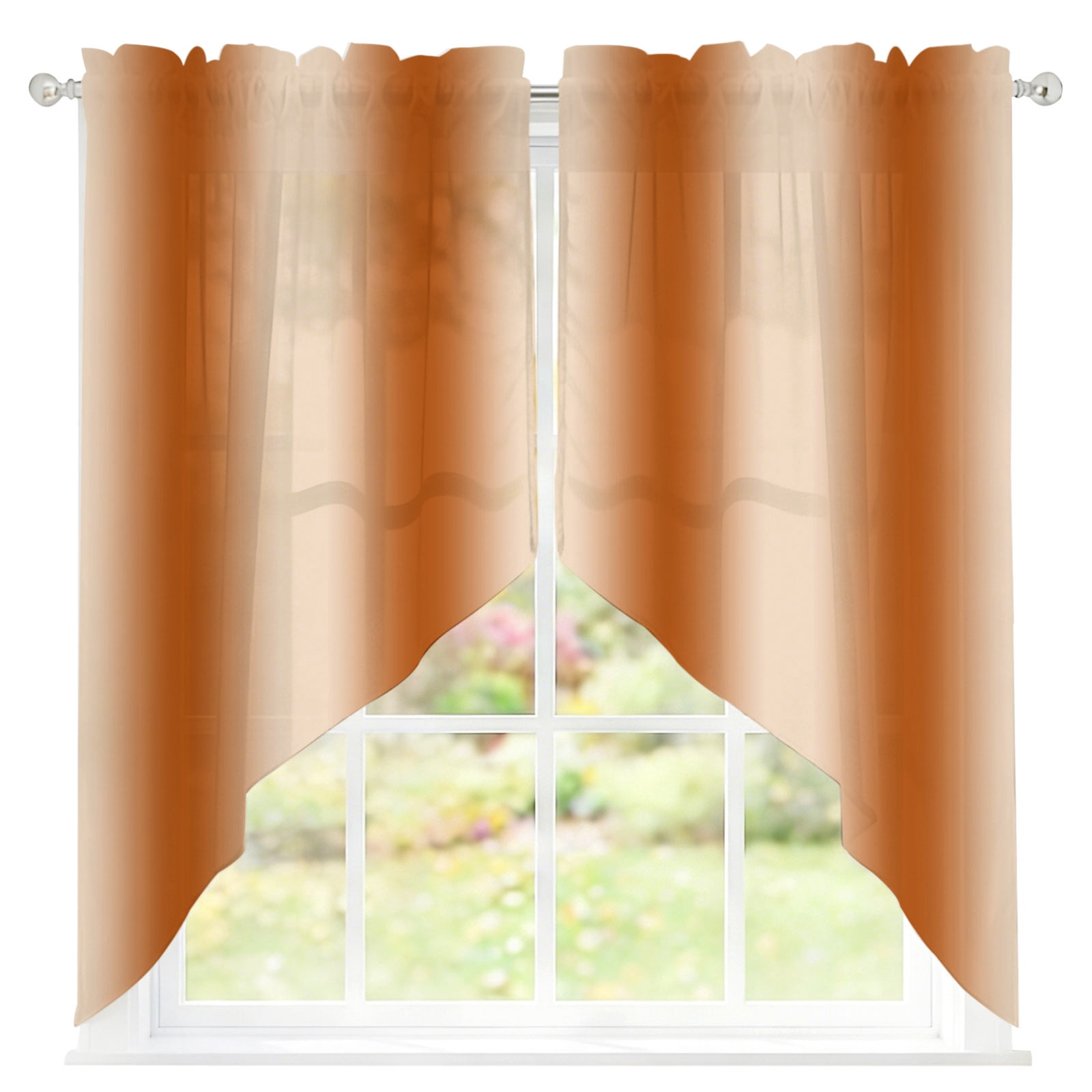 Burnt Orange Ombre Sheer Curtains Swag Valances for Windows Gradient ...
