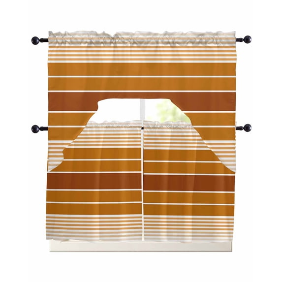 Burnt Orange Ombre Stripe Kitchen Curtain and Valance Set 3 Pieces,Rod ...
