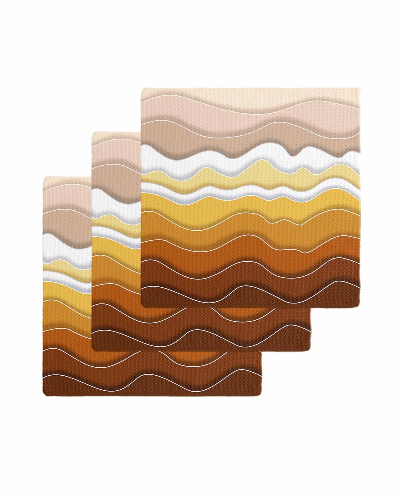 Burnt Orange Ombre Stripe Kitchen Dish Towels for Drying Dishes Set of 3, Abstract Summer Beach ...