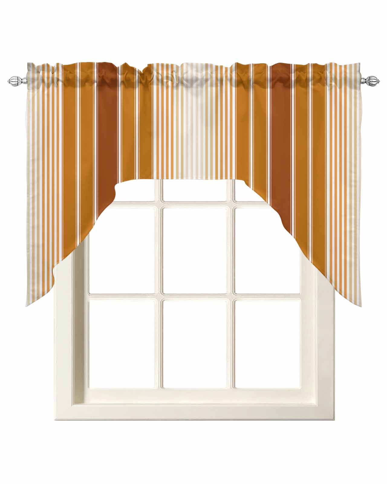 Burnt Orange Ombre Stripe Kitchen Swag Valances for Windows, Farmhouse ...