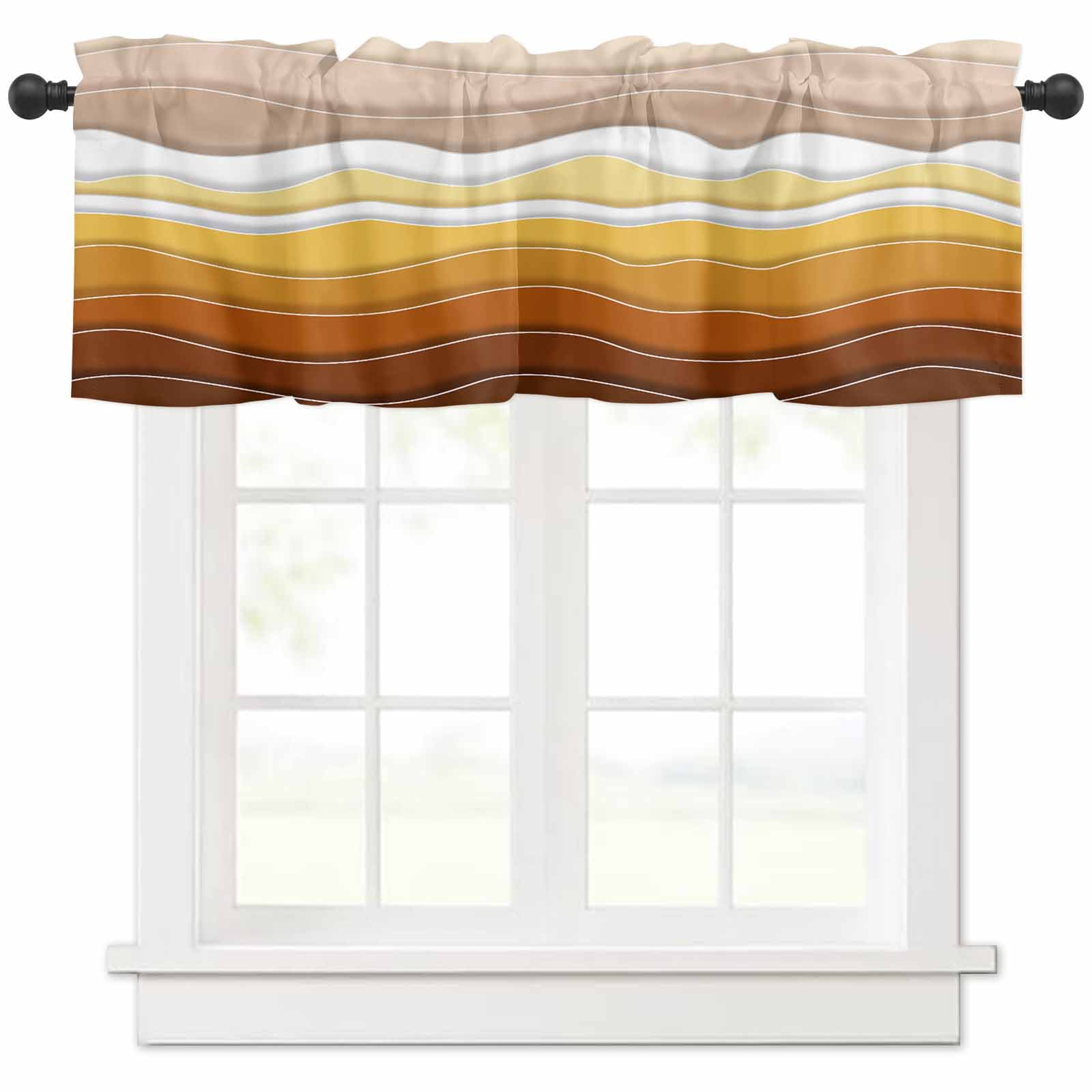 Burnt Orange Ombre Stripe Valances for Windows Farmhouse Kitchen ...