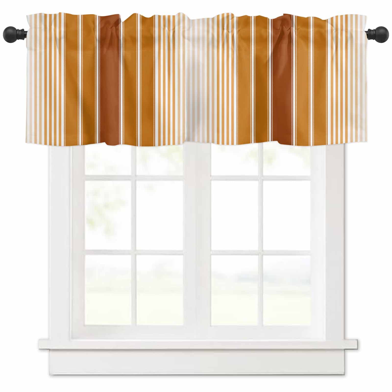 Burnt Orange Ombre Stripe Valances for Windows Farmhouse Kitchen ...