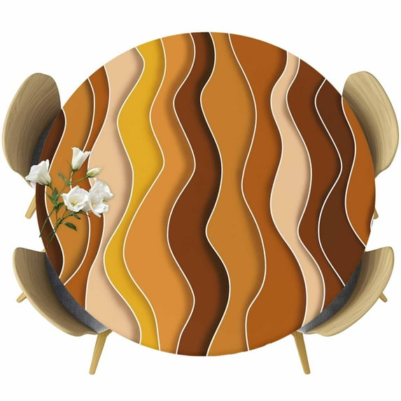 Burnt Orange Ombre Table Cloth, Round Fitted Tablecloths with Elastic Edge, Abstract Art Moire ...