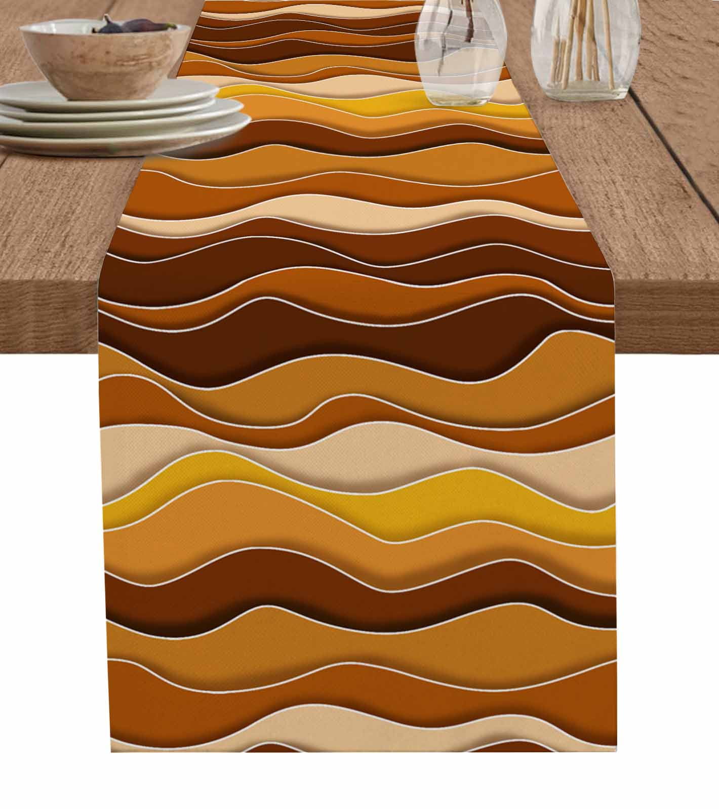 Burnt Orange Ombre Table Runner 72 Inches, Abstract Art Moire Ocean ...