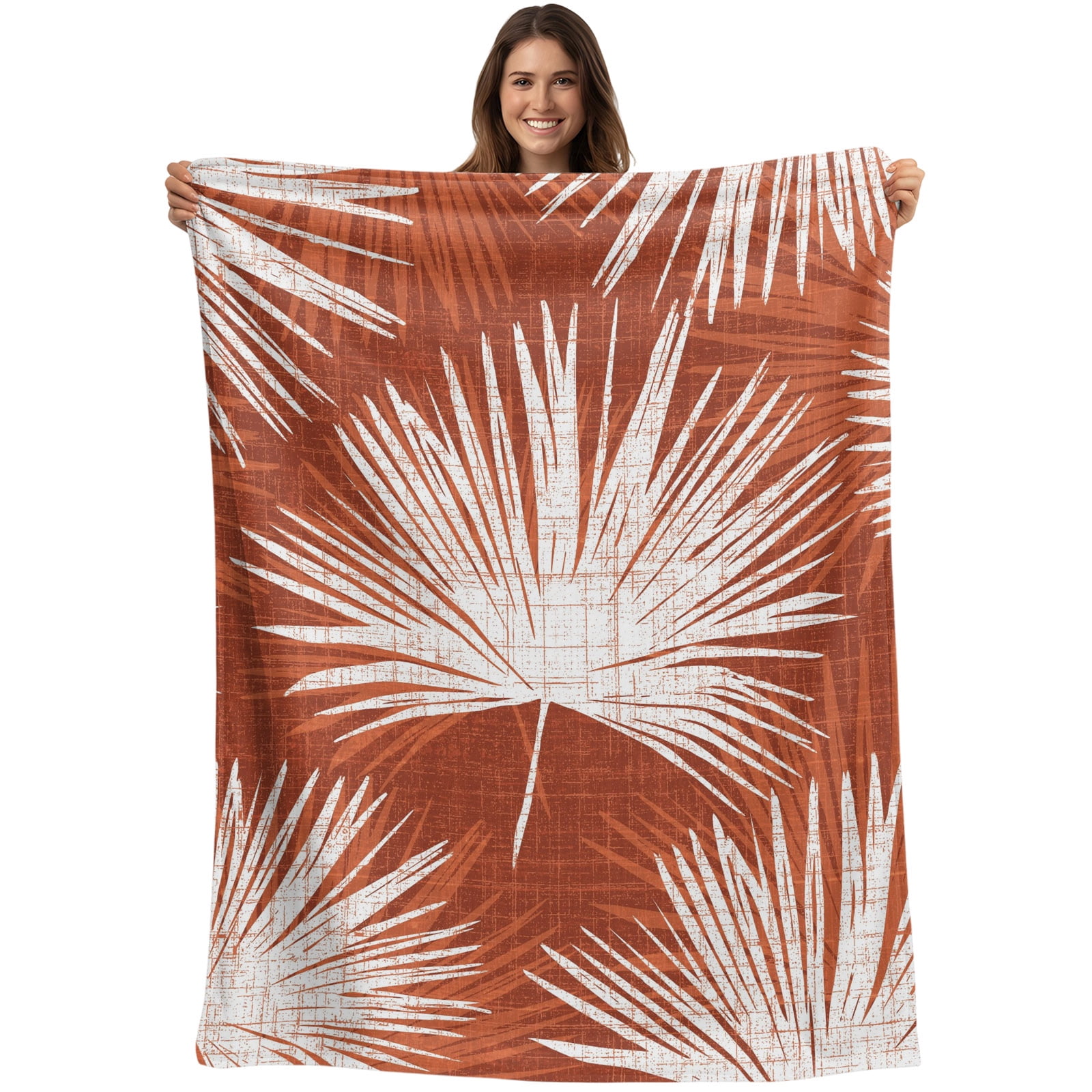 Burnt Orange Palm Leaves Blanket Soft Cozy Warm Throw Blanket for Couch ...