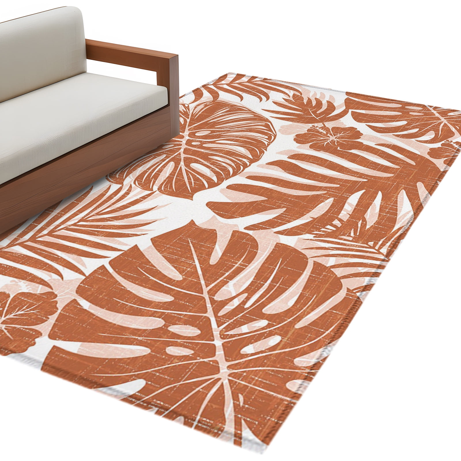 Burnt Orange Palm Leaves Washable Area Rugs 2.7'x5', Tropical Botanical ...