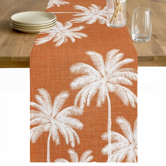 Burnt Orange Palm Tree Cotton Linen Rectangle Table Runners 13"x36 ...