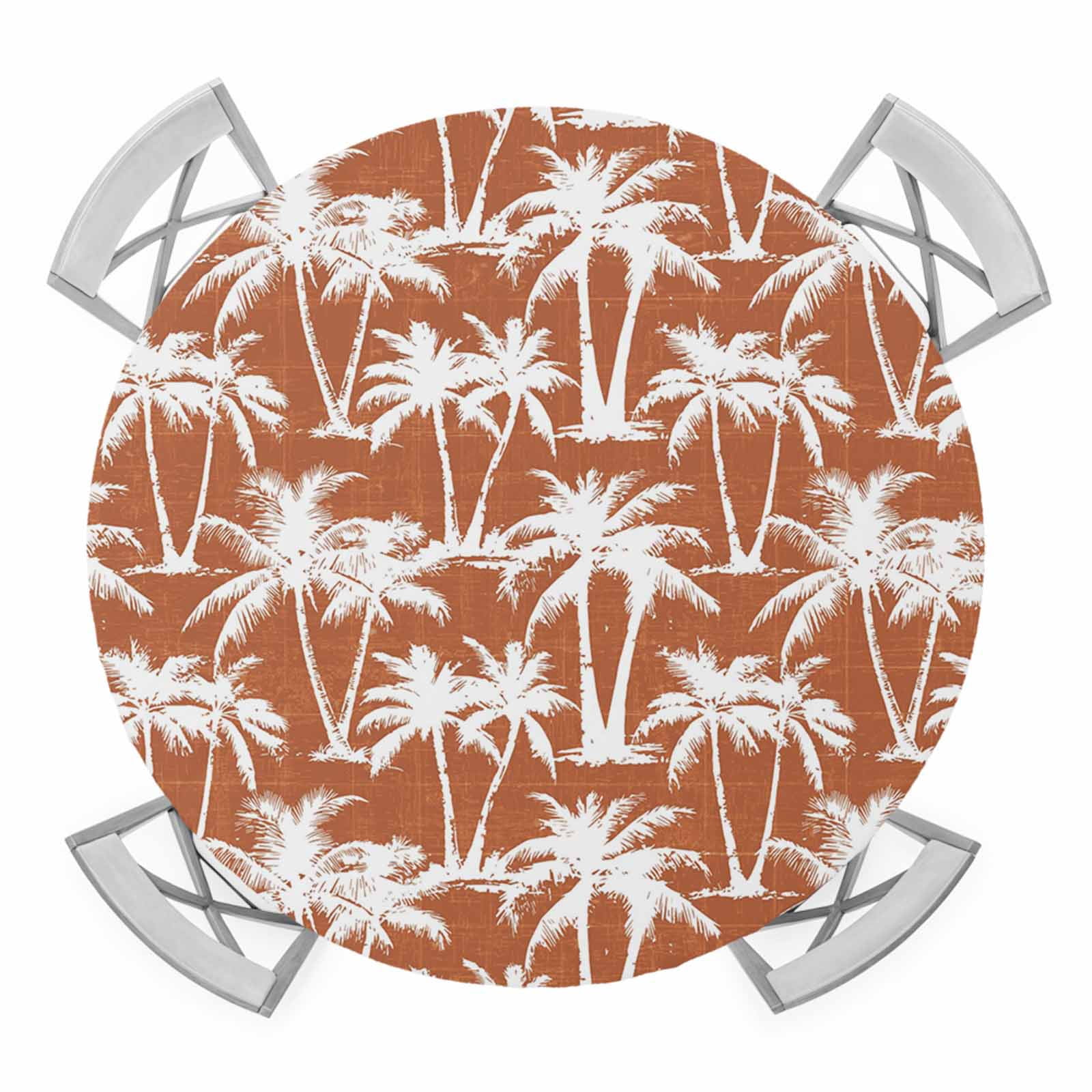 Burnt Orange Palm Tree Round Table Cover, Summer Botanical Tropical ...