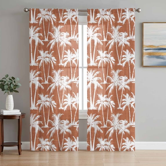 Burnt Orange Palm Tree Sheer Curtains for Living Room Bedroom, Summer ...