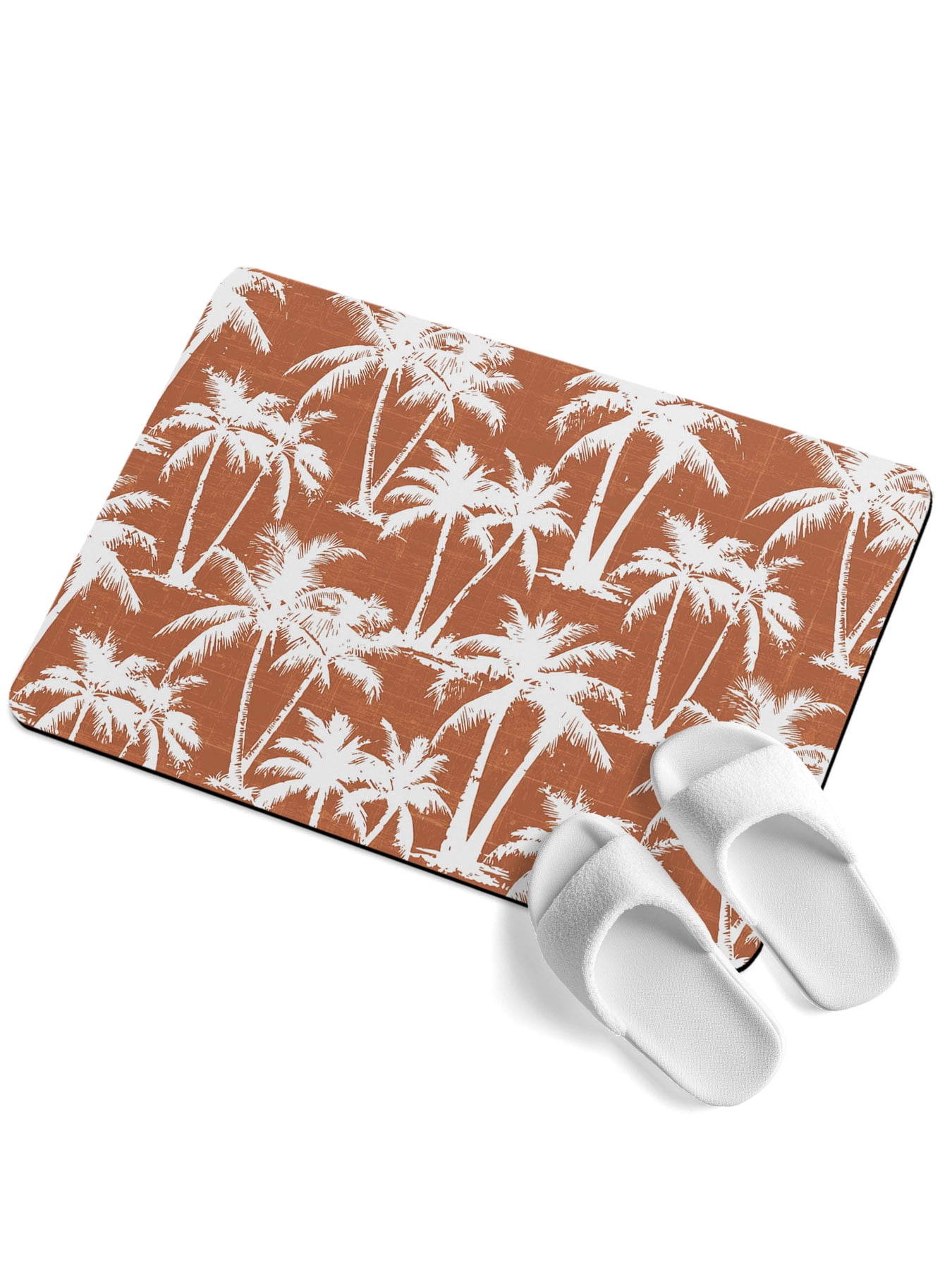 Burnt Orange Palm Tree Soft Diatomaceous Earth Mat, Summer Botanical ...