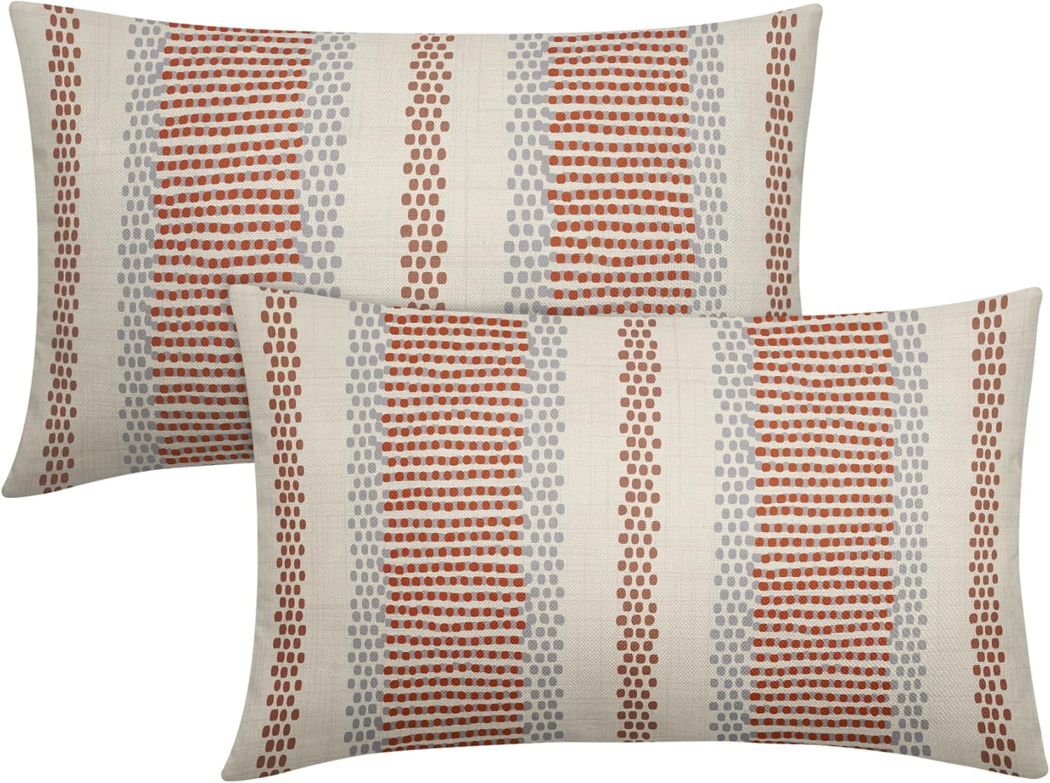 Burnt Orange Pillow Covers 12x20 Set of 2 Gray Grey Dot Print Striped ...