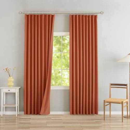 Burnt Orange Pinch Pleated Blackout Curtains with Hooks - 84 inch ...