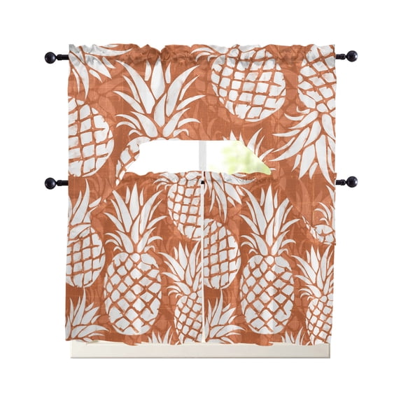 Burnt Orange Pineapple Kitchen Curtains Set for Windows 3 Piece Cafe ...