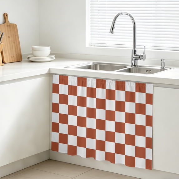 Burnt Orange Plaid Cabinet Curtains for Kitchen 11"W x 13"L, Modern ...