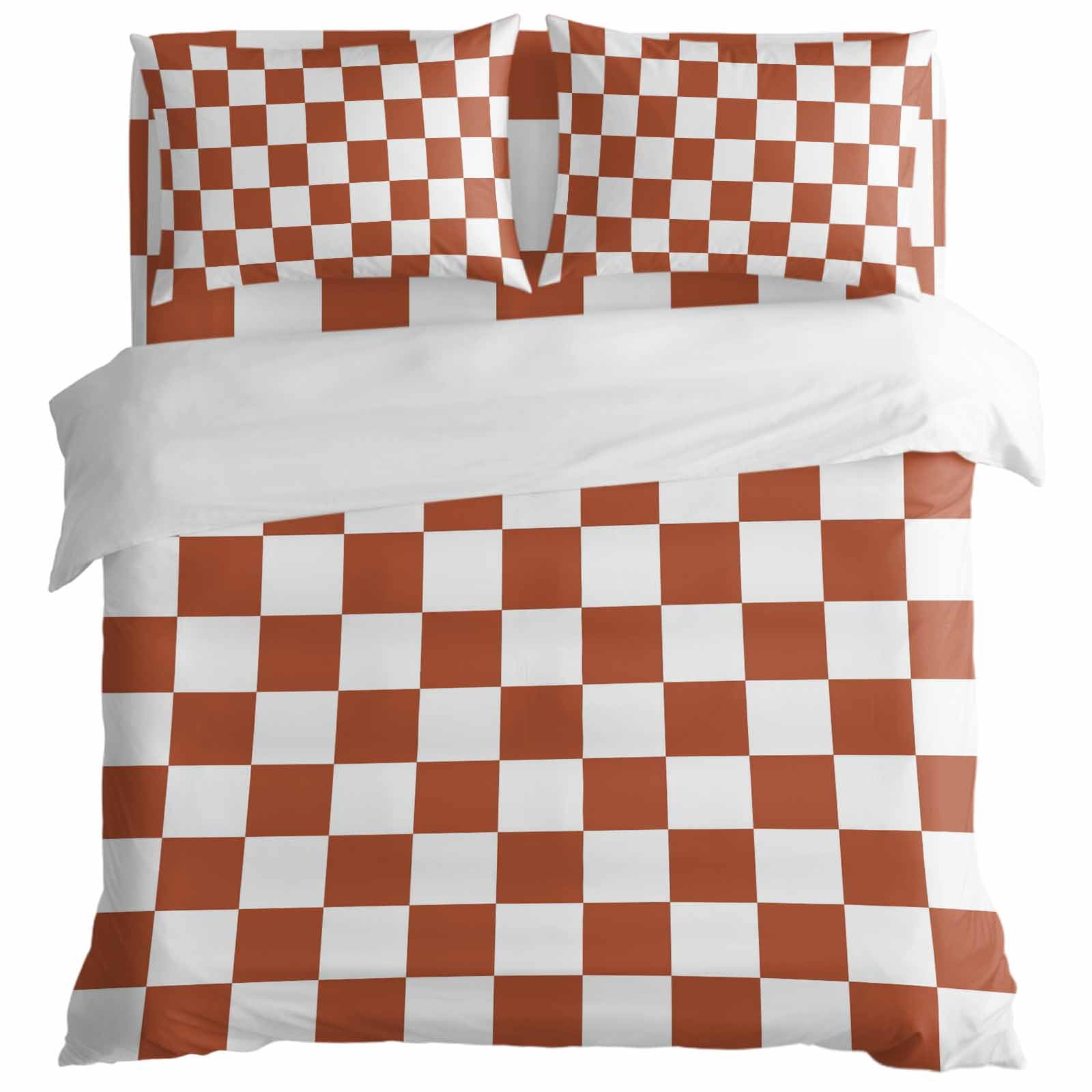 Burnt Orange Plaid Duvet Cover Set Queen Size, Modern Checkerboard ...