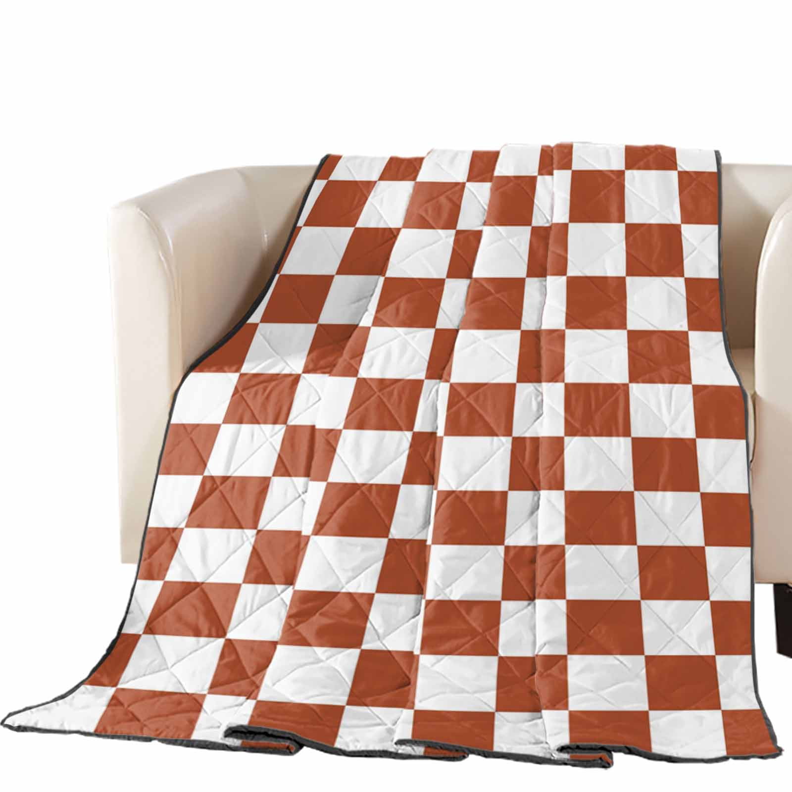 Burnt Orange Plaid Quilted Comforters Cooling Blanket Full Size, Modern ...