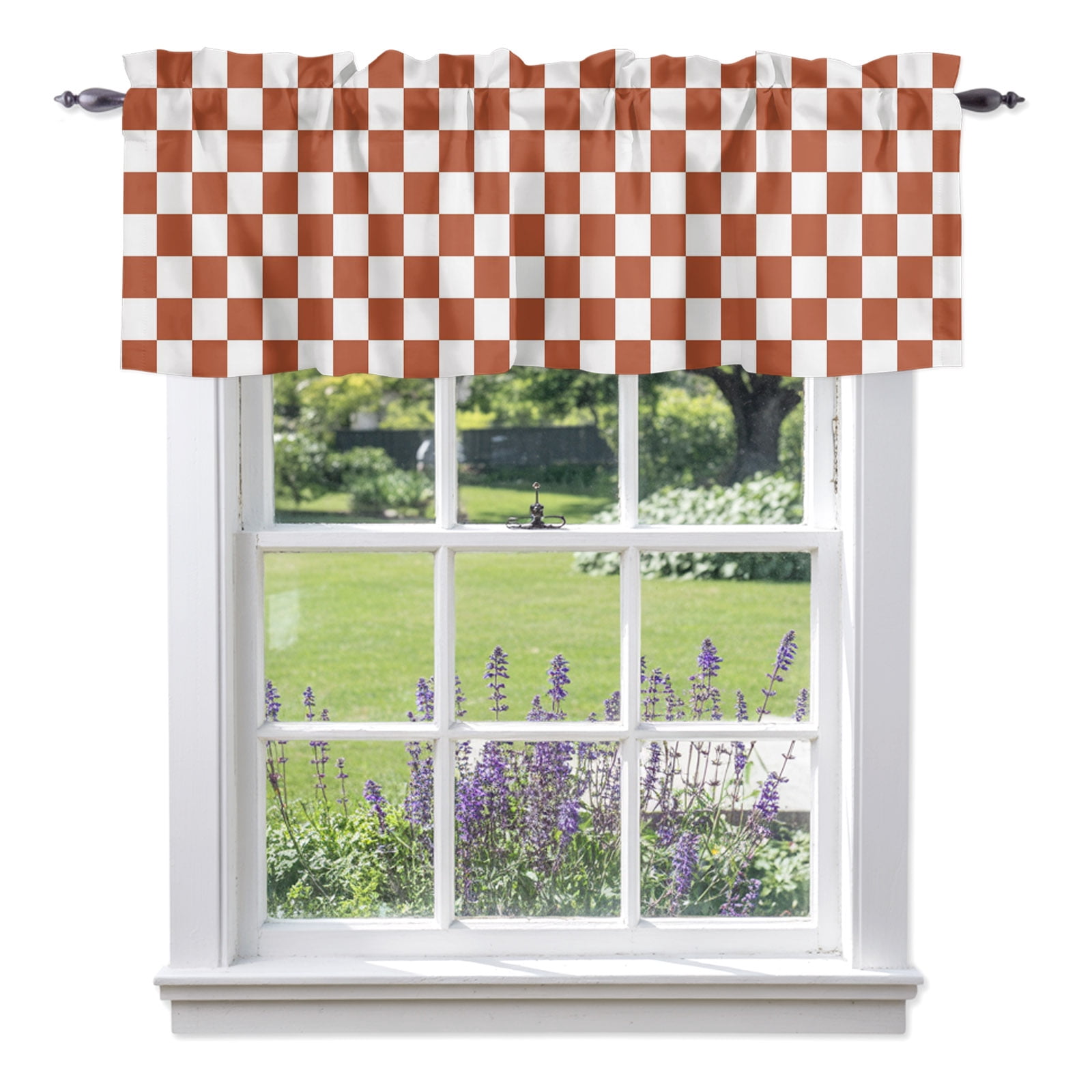 Burnt Orange Plaid Valances for Windows Modern Checkerboard Plaid ...