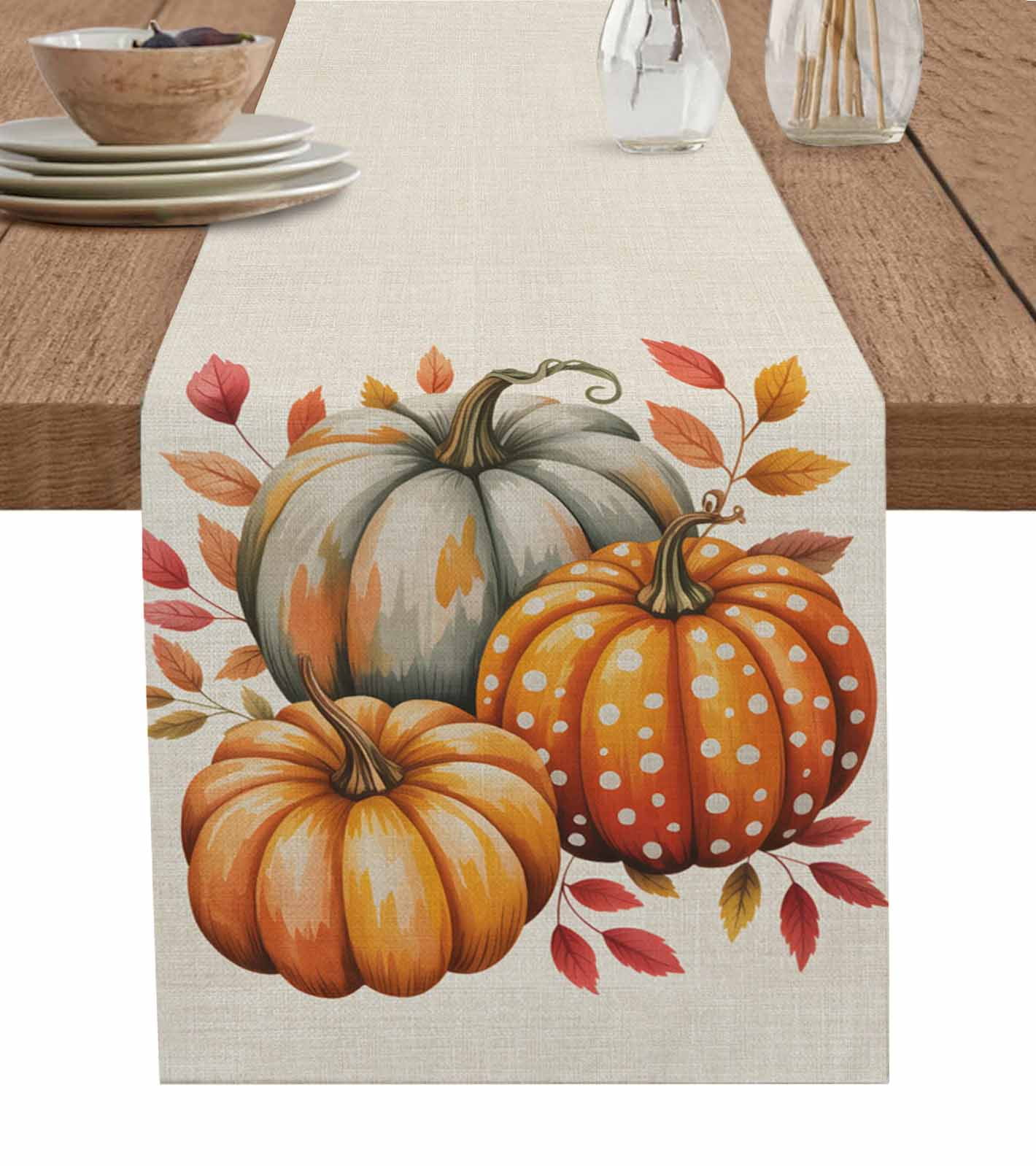 Burnt Orange Pumpkin Fall Table Runner 72 Inches, Thanksgiving ...