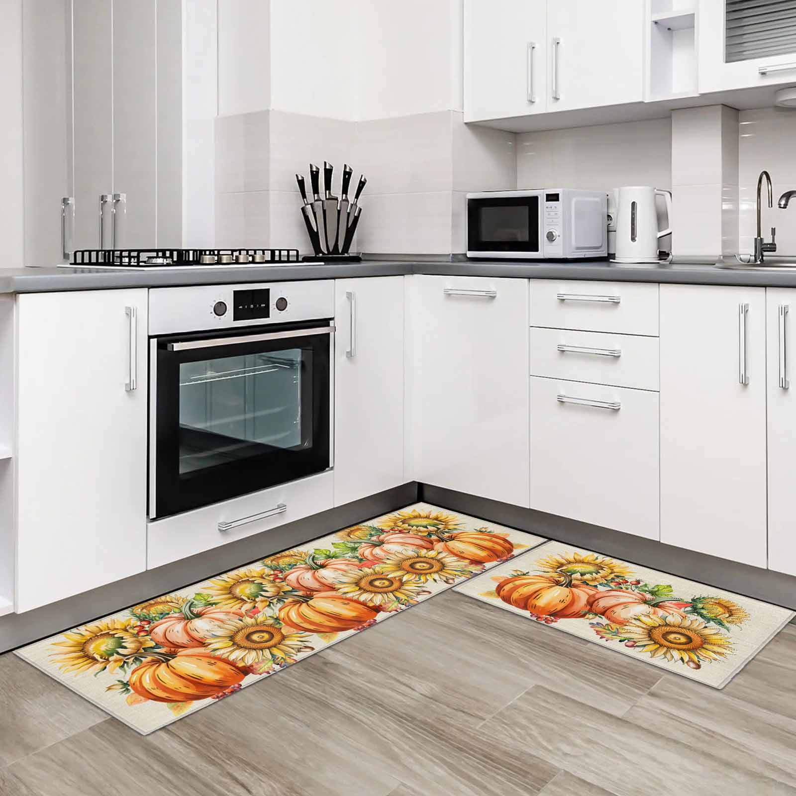 Burnt Orange Pumpkins Fall 2 Pieces Non-Slip Kitchen Mat Set ...