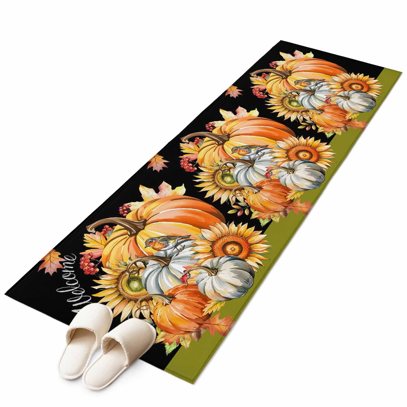 Burnt Orange Pumpkins Fall 2'x6' Runner Rug, Thanksgiving Botanical ...
