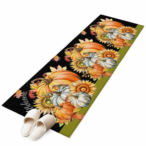 Burnt Orange Pumpkins Fall 2'x6' Runner Rug, Thanksgiving Botanical ...