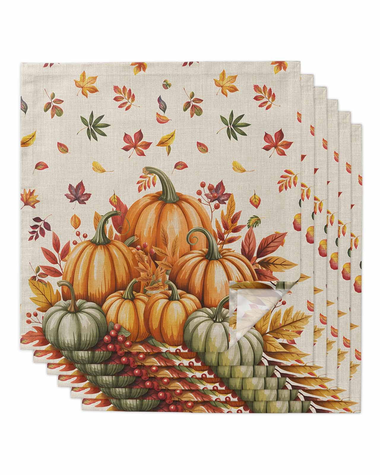 Burnt Orange Pumpkins Fall Cloth Napkins Set of 6 Reusable Dinner ...