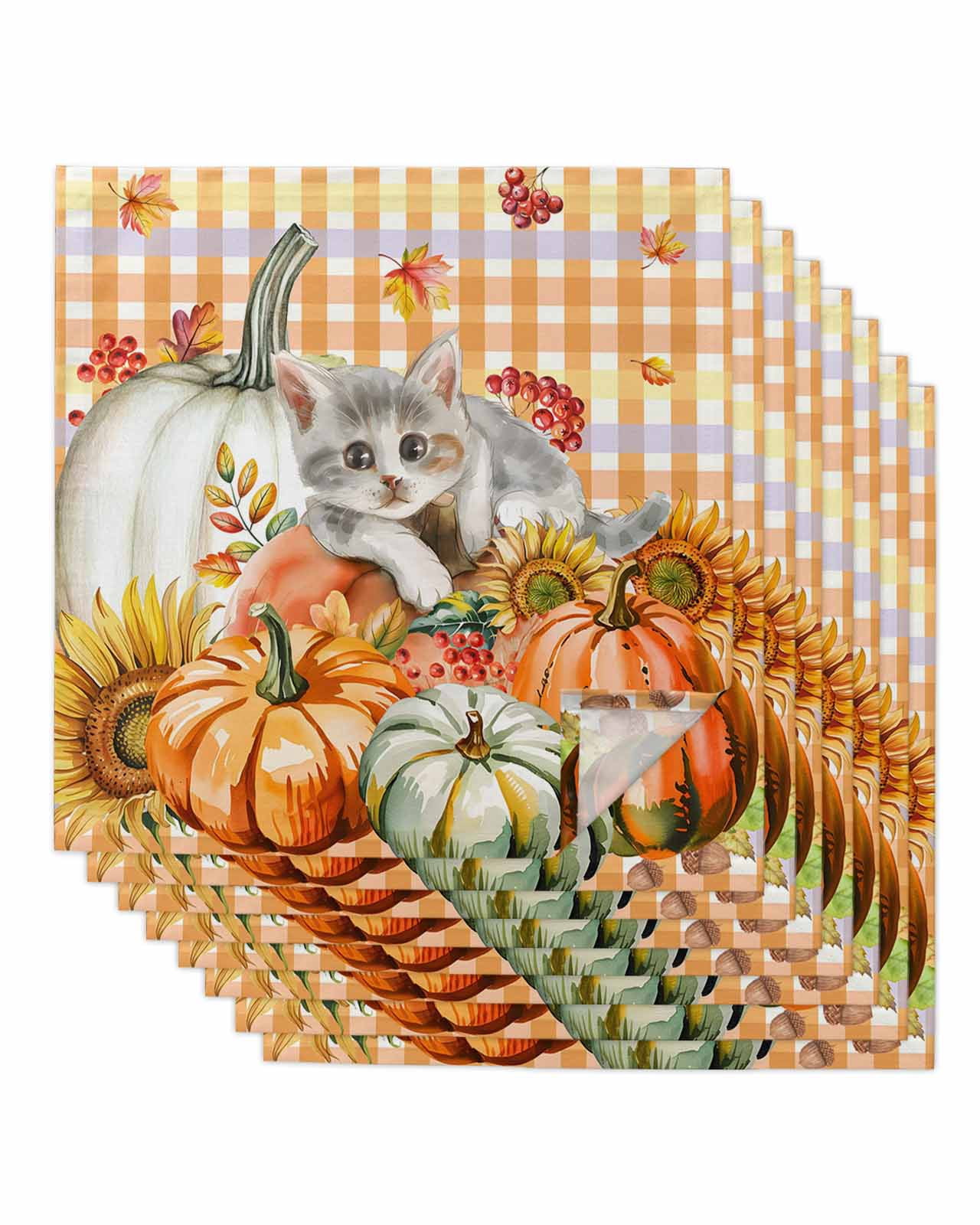 Burnt Orange Pumpkins Fall Cloth Napkins Set of 8 Reusable Dinner ...