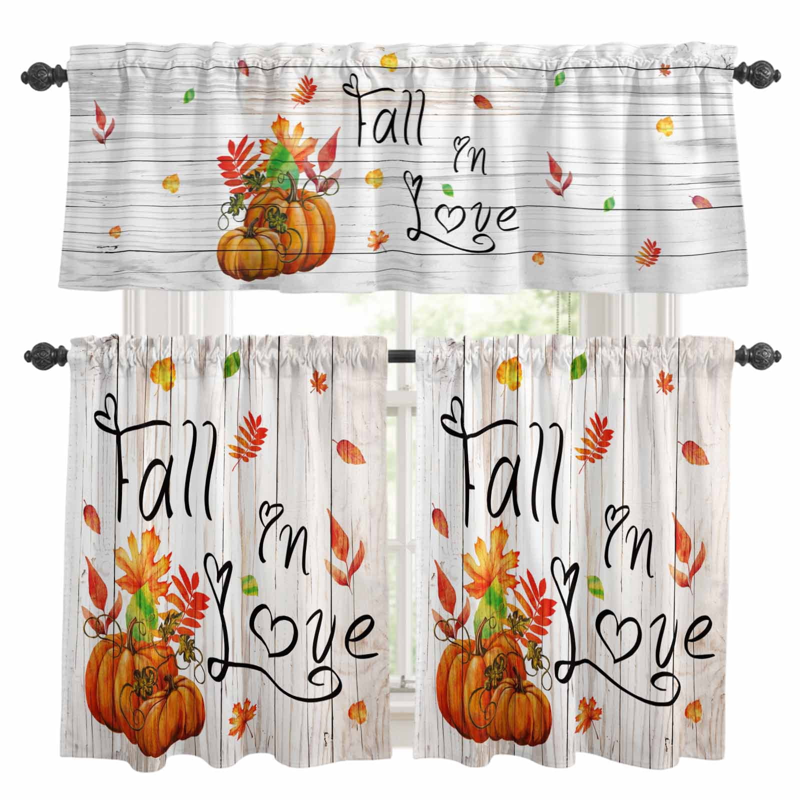 Burnt Orange Pumpkins Fall Kitchen Curtains Sets for Windows 24 Inch ...
