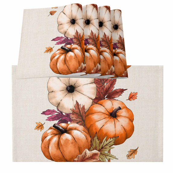 Burnt Orange Pumpkins Fall Placemats for Dinning Table Set of 6 ...