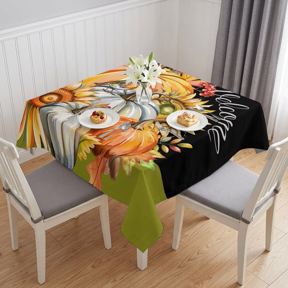 Burnt Orange Pumpkins Fall Table Cloth Waterproof Tablecloths ...