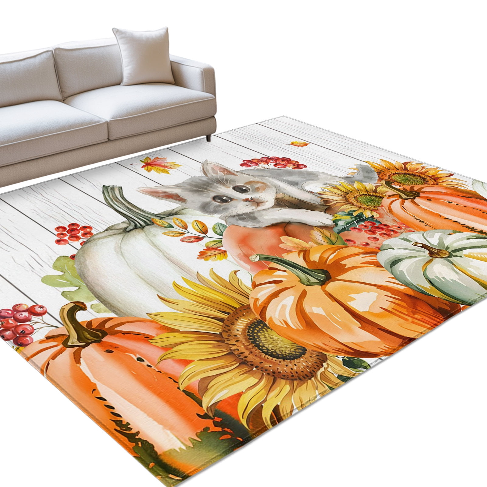 Burnt Orange Pumpkins Thanksgiving Washable Rug 6x9 Area Rug for Living ...