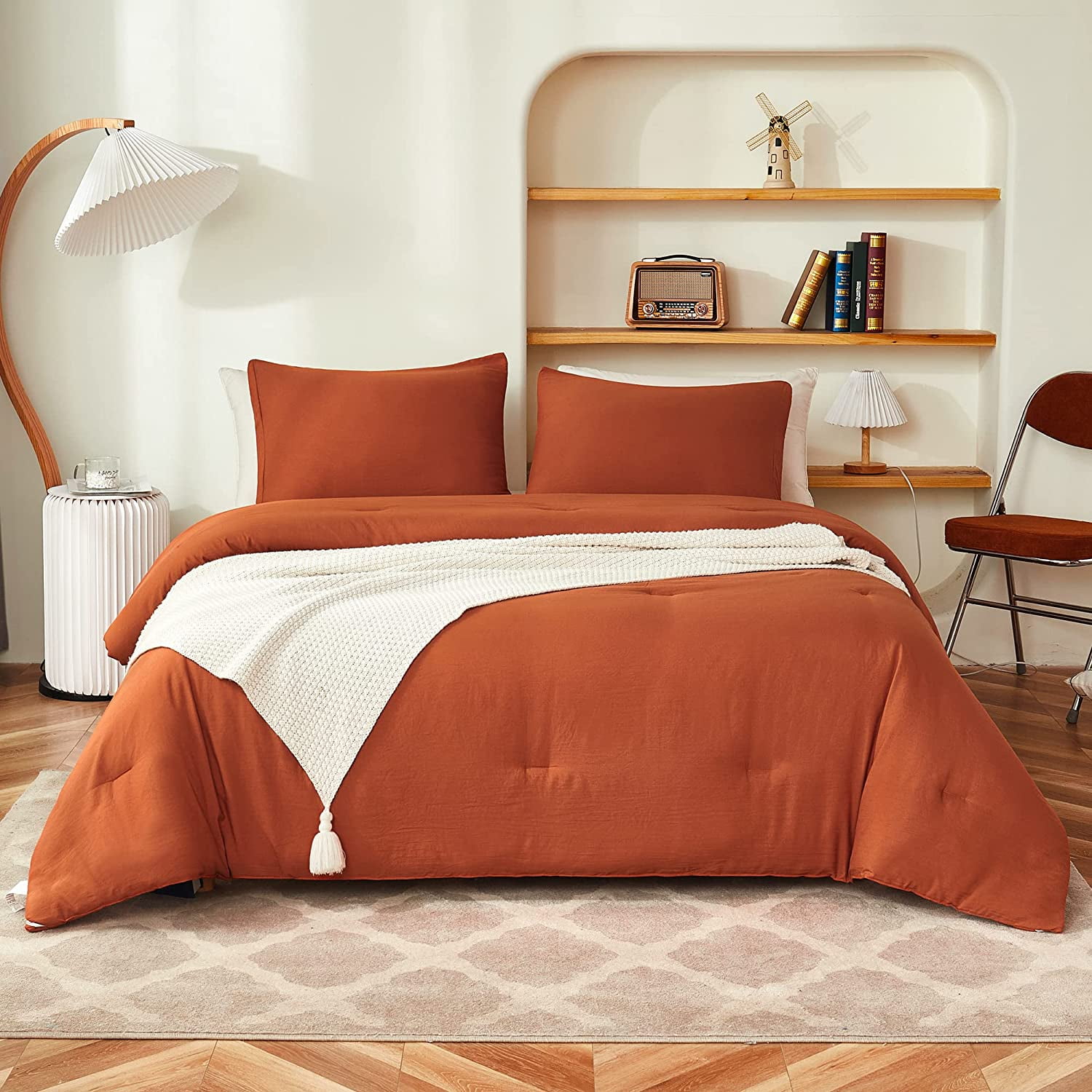 Burnt Orange Queen Size Bed Comforter Set, 3 Pieces Terracotta Fall ...