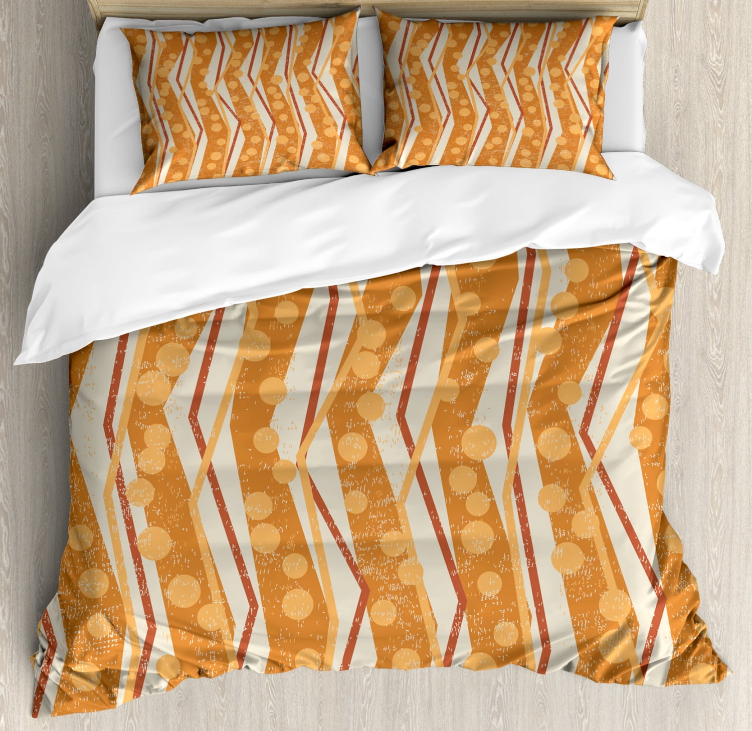 Burnt Orange Queen Size Duvet Cover Set, Chevron Zigzags Pattern with ...