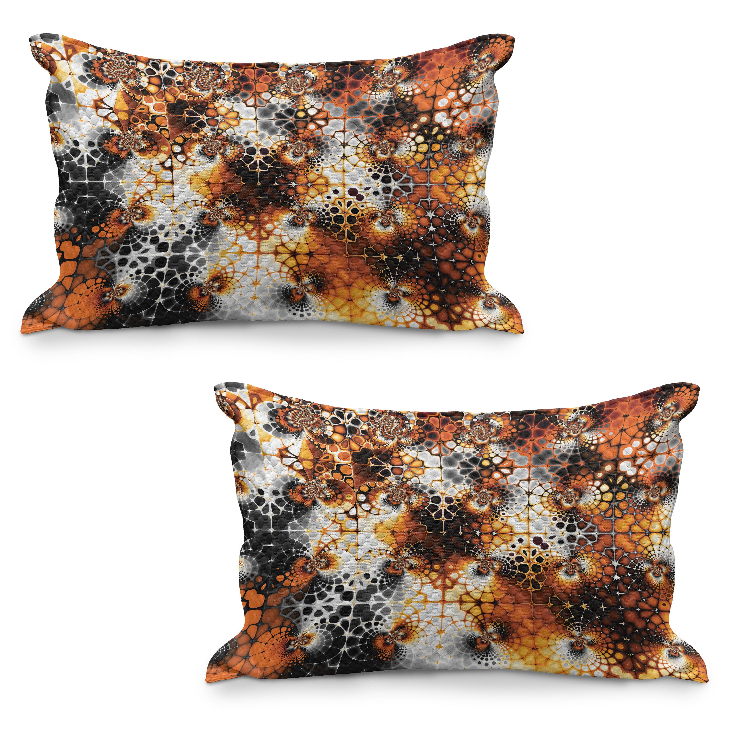 Burnt Orange Quilted Pillowcover Set of 2, Vintage Mosaic Pattern with ...