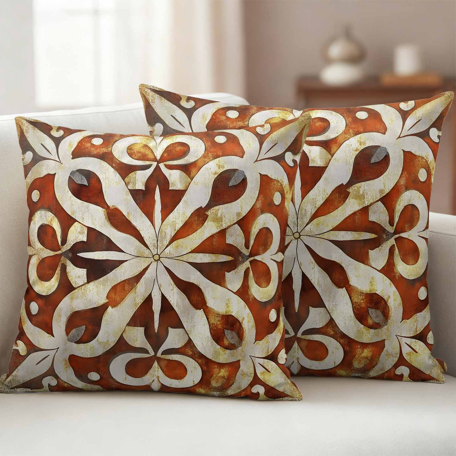 Burnt Orange Retro Outdoor Waterproof Throw Pillow Covers 20x20 Set of ...