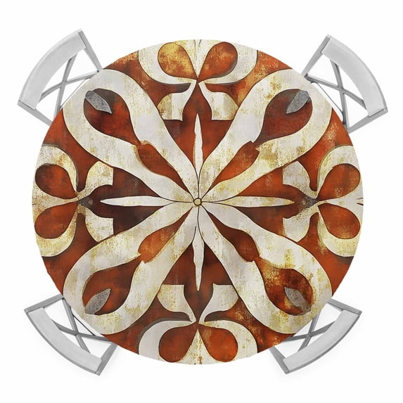 Burnt Orange Retro Round Tablecloth for 36-44 Inch Tables,Fitted Table ...