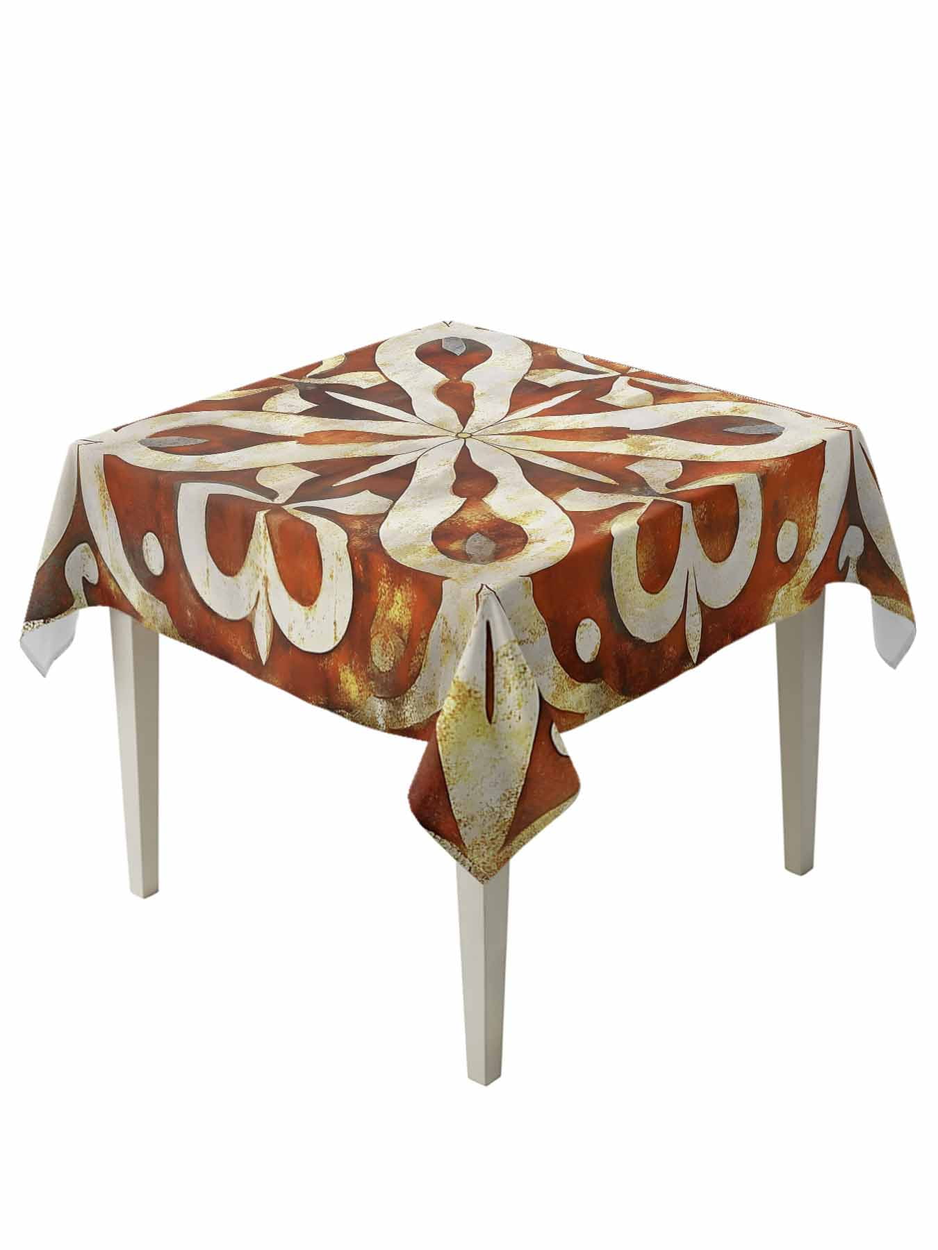 Burnt Orange Retro Table Cloth, Ethnic Flowers Impressionist Art ...