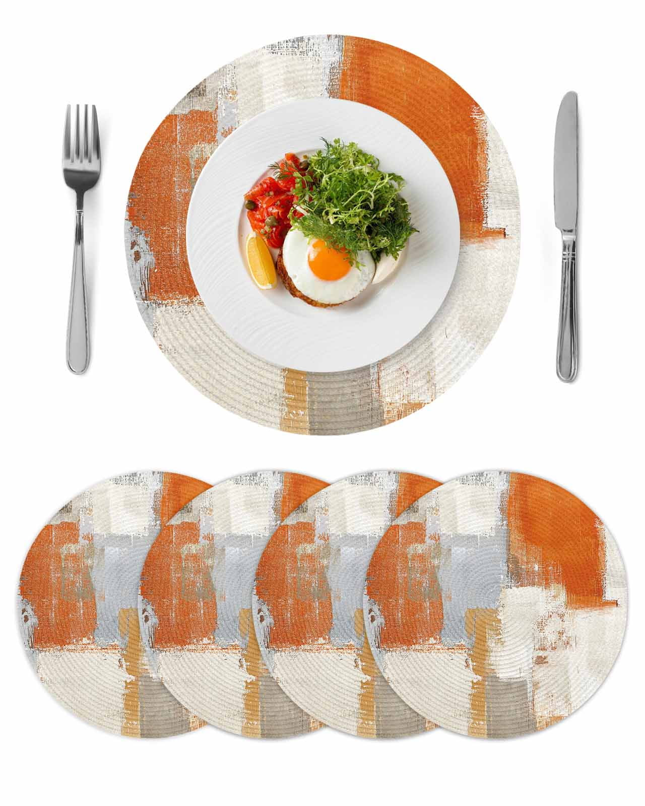 Burnt Orange Round 15 Inch Placemats Set of 4, Modern Geometric Grey ...