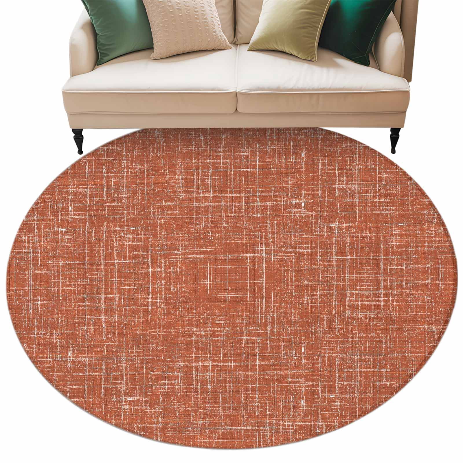 Burnt Orange Round Living Room Rugs 7 ft, Abstract Modern Farmhouse ...