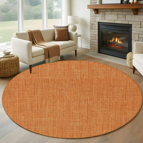 Burnt Orange Round Rugs 6ft, Farmhouse Burlap Solid Orange Color Modern ...