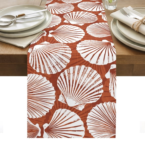 Burnt Orange Scallop Coastal Table Runner Summer Beach Nautical ...