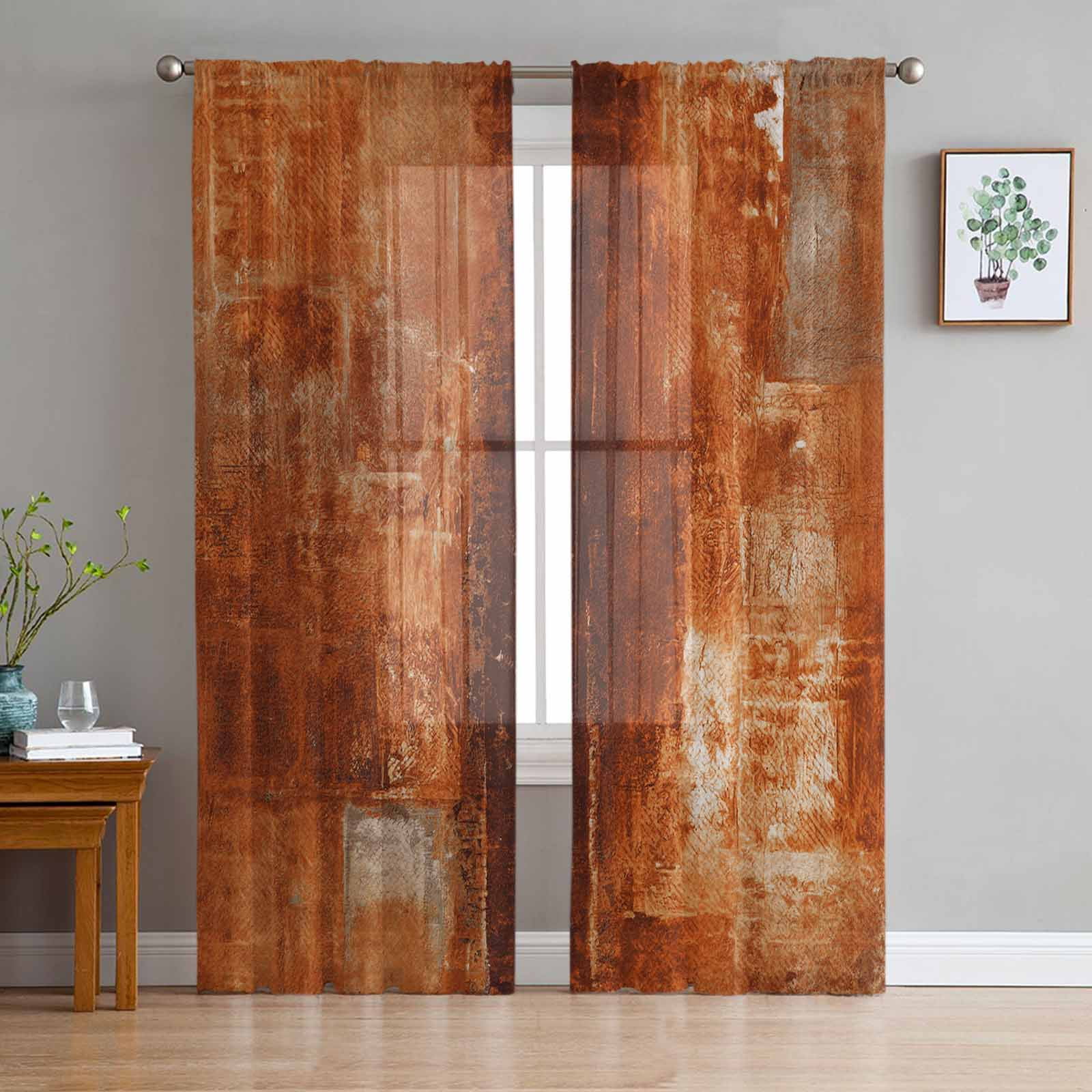 Burnt Orange Semi Sheer Window Curtains 72 Inches Long, Oil Painting ...