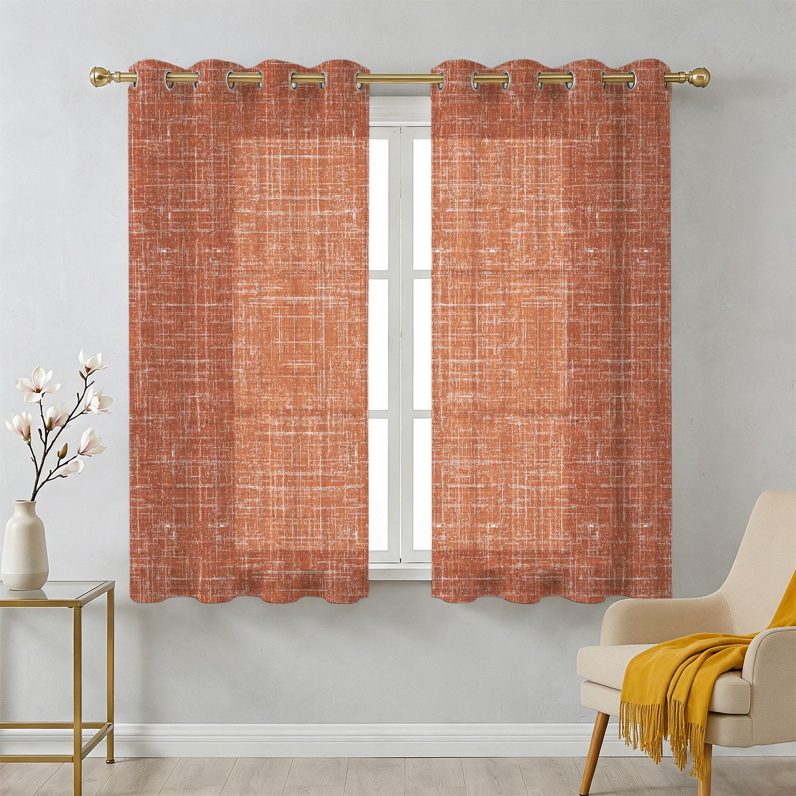 Burnt Orange Sheer Curtains 39 Inch Long 2 Panels, Abstract Modern ...