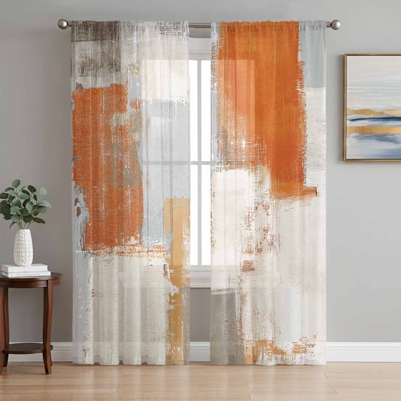 Burnt Orange Sheer Curtains 96 Inch Length 2 Panels Set, Modern ...