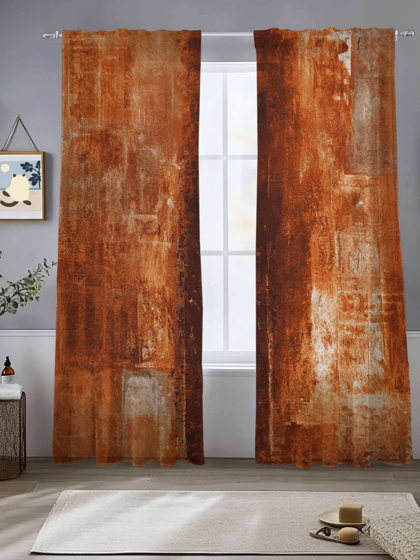 Burnt Orange Sheer Curtains for Living Room Bedroom Retro Oil Painting ...
