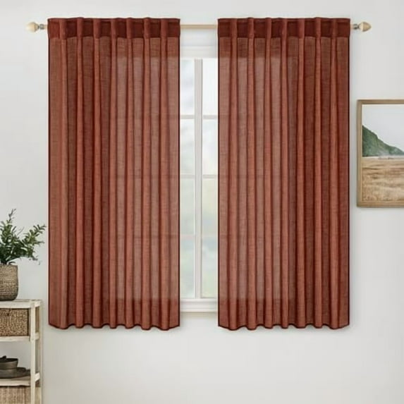 Burnt Orange Short Linen Curtains 45 Inch Length 2 Panels for Kitchen ...