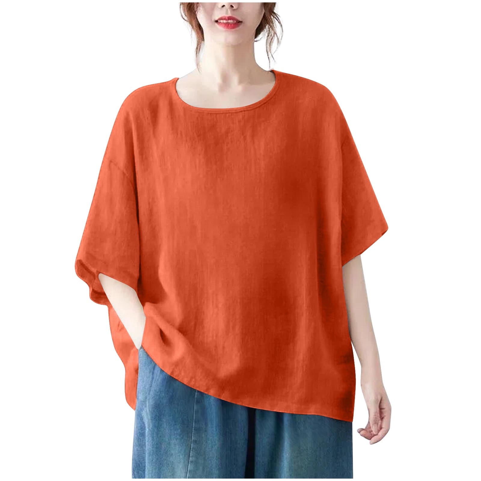 Burnt Orange Short Sleeve Tops for Women Summer Fall Boat Neck Faux ...